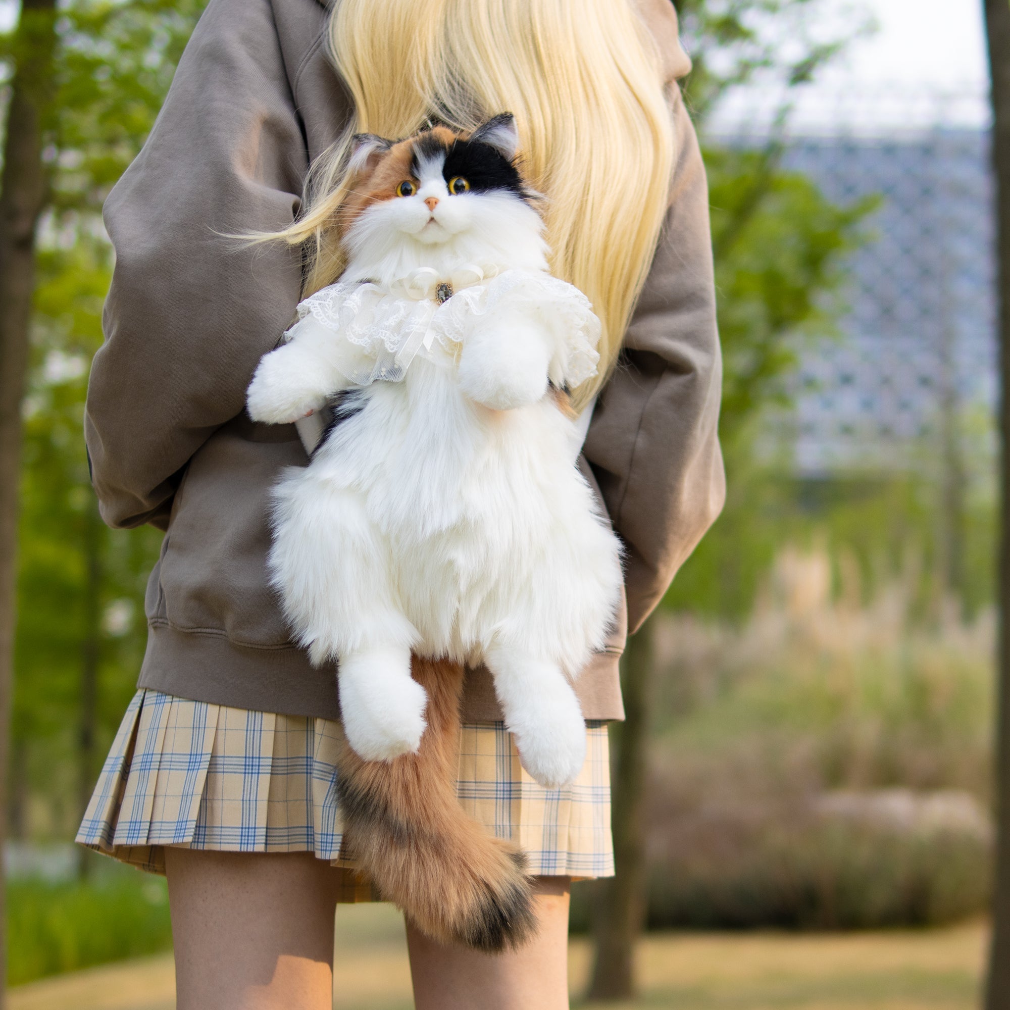 Calico Cat Backpack – Lifelike Plush Bag for Women & Kids – Kidiora