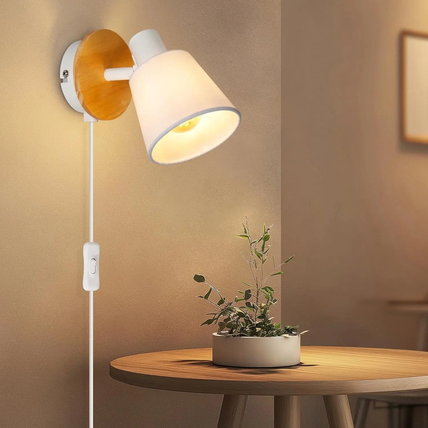 Adjustable E14 Wall Light with Fabric Shade and Cable Switch – Retro ...