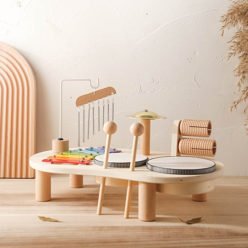 Educational Wooden Music Table – Xylophone, Drums & Rattles for ...
