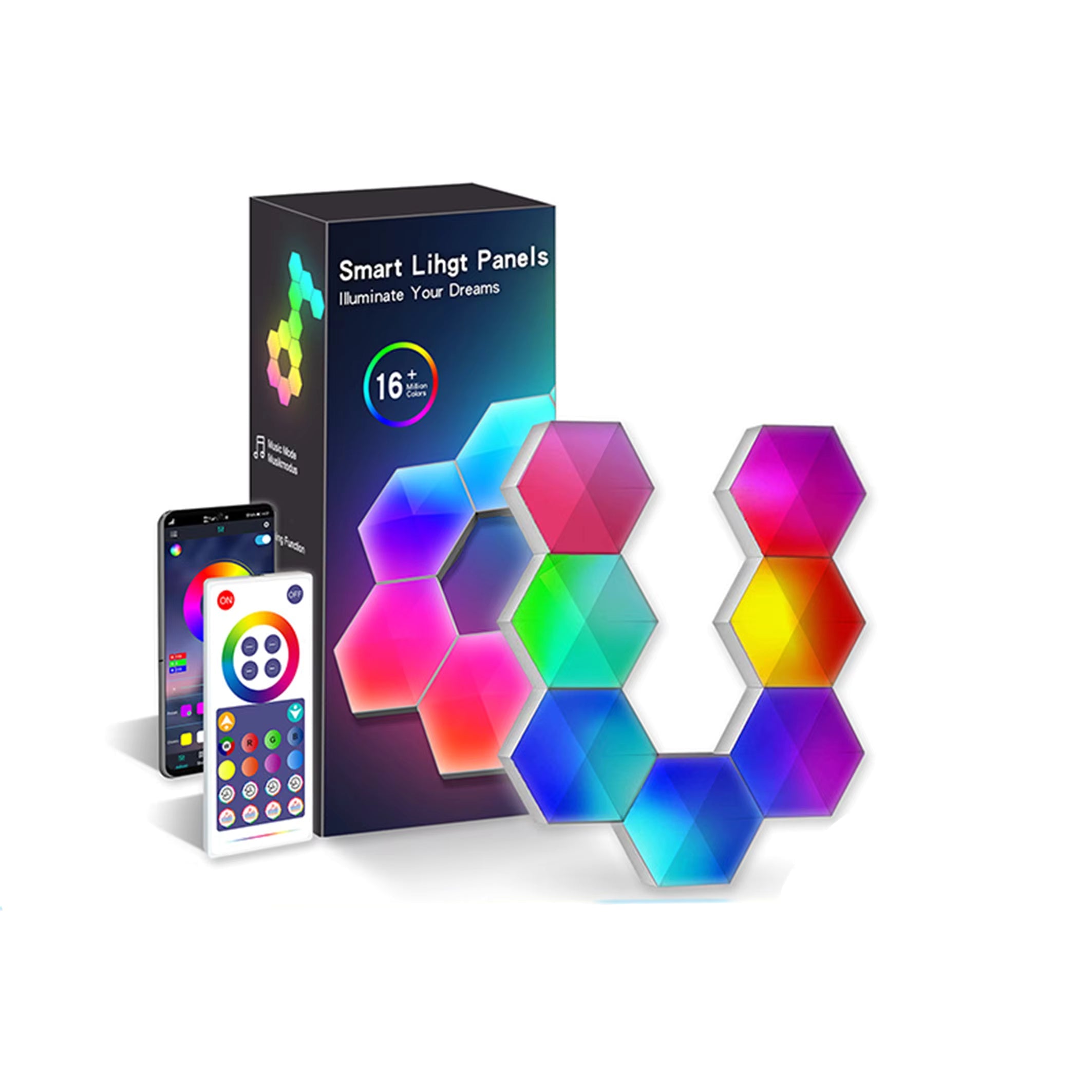 Modular RGB Hexagon Wall Light Panel Set with Smart Control – 16 ...