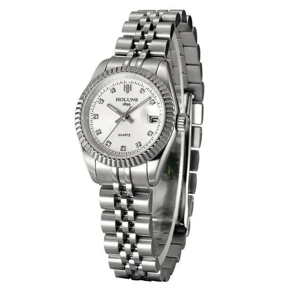 Holuns 28mm Ladies Quartz Dress Watch - Fluted Bezel, Jubilee Bracelet ...