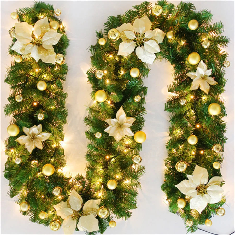 LED Christmas Garland with Lights – 2.7m Pre-Lit Outdoor Decoration ...