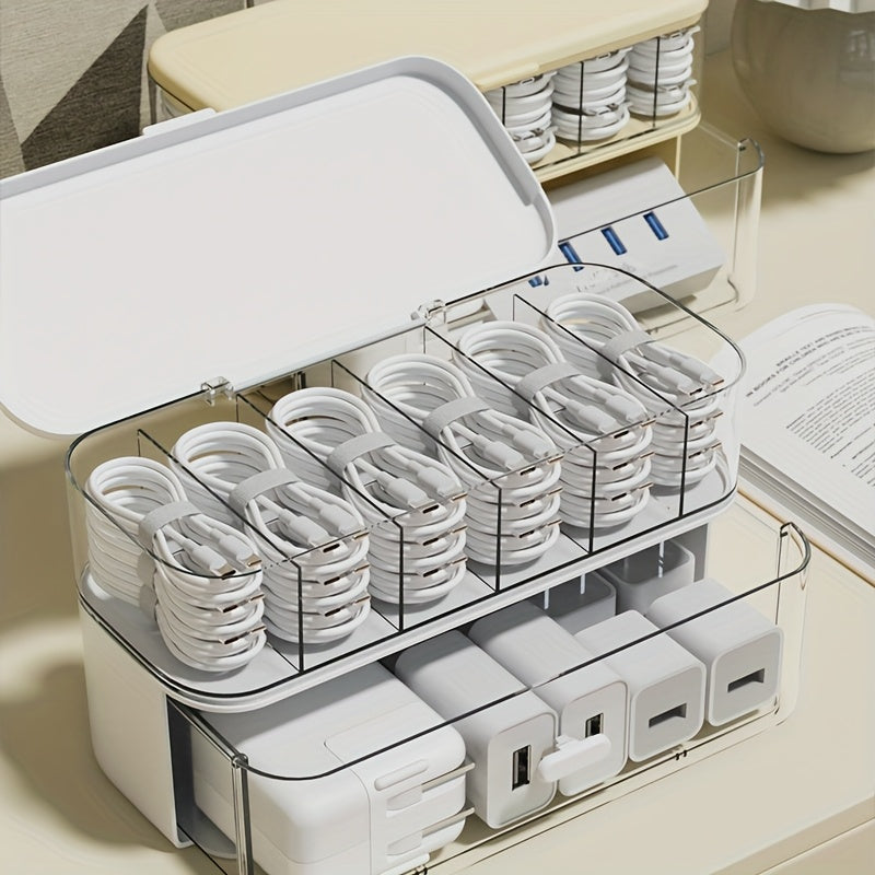 Clear Desktop Cable Organizer Box | Wire Management & Charger Storage ...